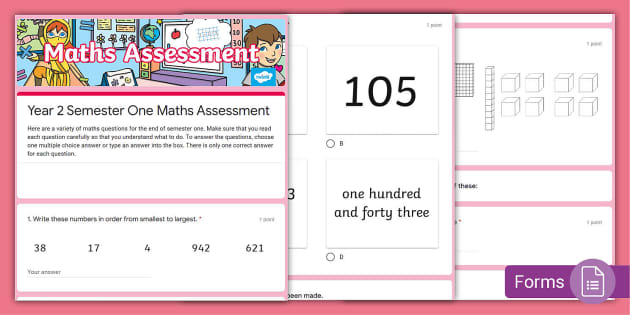 Year 2 Semester One Maths Assessment Google Form - Twinkl