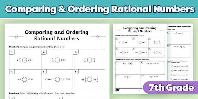 Seventh Grade Math Basic Skills Comparing and Ordering Rational Numbers ...