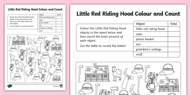 👉 Little Red Riding Hood Colour and Count Worksheet