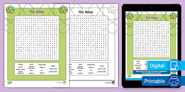 Atom Vocabulary Word Search for 6th-8th Grade