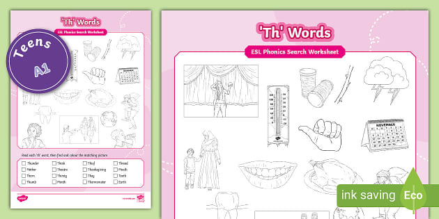 ESL 'Th' Words Phonics Search Worksheet - Twinkl