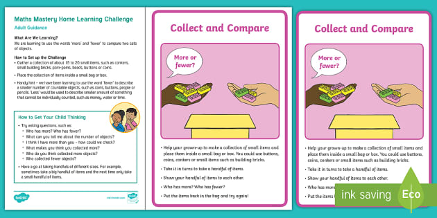 EYFS Maths Mastery Comparing Quantities Home Learning Challenge ...