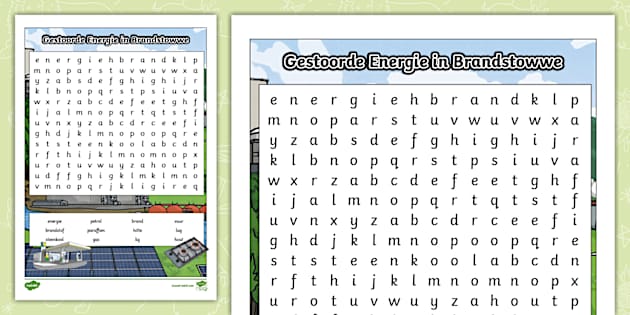 Gestoorde Energie in Brandstowwe - Woordsoek (teacher made)