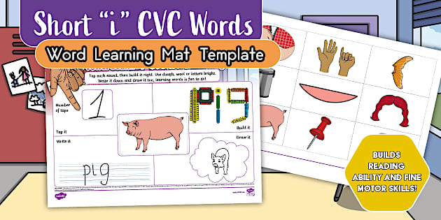 Short Vowel Sound "i" CVC Word Learning Mat Template