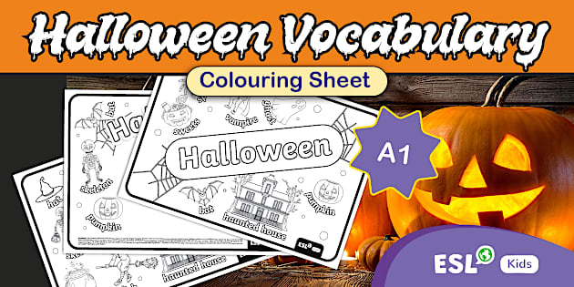 {ESL} Halloween Vocabulary Colouring Sheet - Twinkl