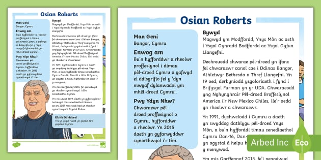 Ffeil Ffeithiau Osian Roberts (teacher made) - Twinkl