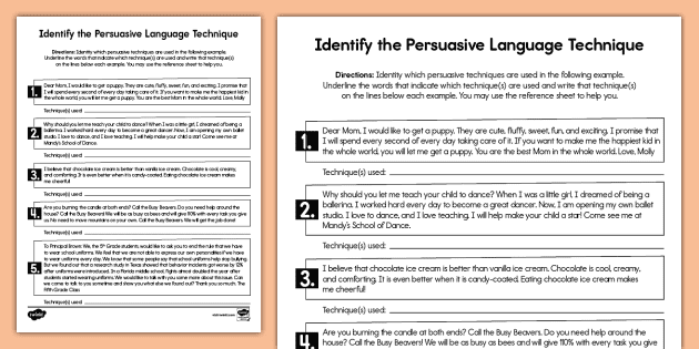 Identifying Persuasive Techniques Worksheet Answers | Twinkl