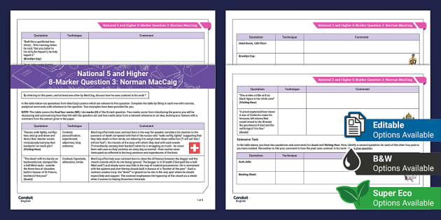 National 5 and Higher 8-Marker Question 3: Norman MacCaig