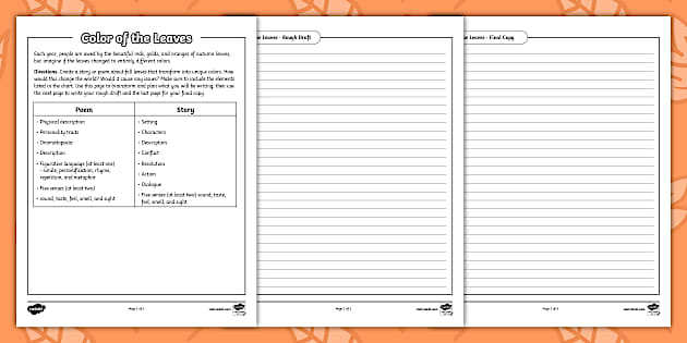 Eighth Grade Fall Writing: Color of the Leaves - Twinkl