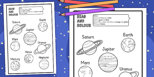 Planet Read and Colour Worksheet / Activity Sheet- space