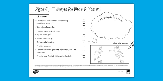 Sporty Things to Do at Home Checklist Activity - Twinkl