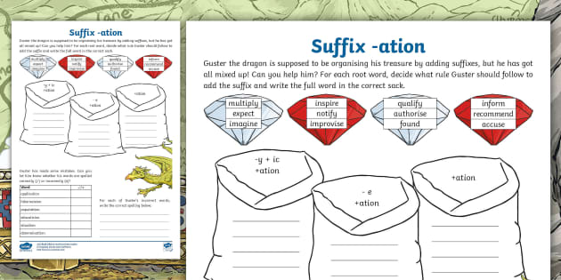 KS2 Adding the Suffix -ation Worksheet (KS2 Fantasy Story 'The Wyrmstooth
