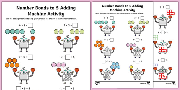 👉 Number Bonds to 5 Adding Machine Activity
