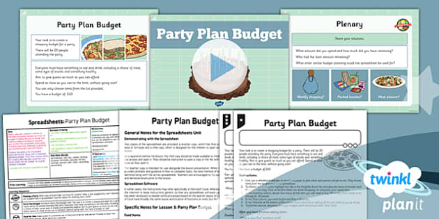 Computing: Excel Spreadsheets: Party Plan Budget Year 6