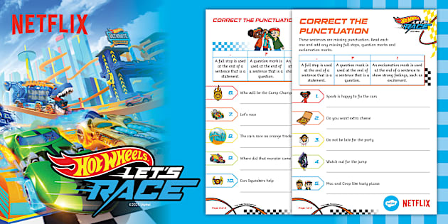 Hot Wheels:Correct the Ending Sentence Punctuation Activity