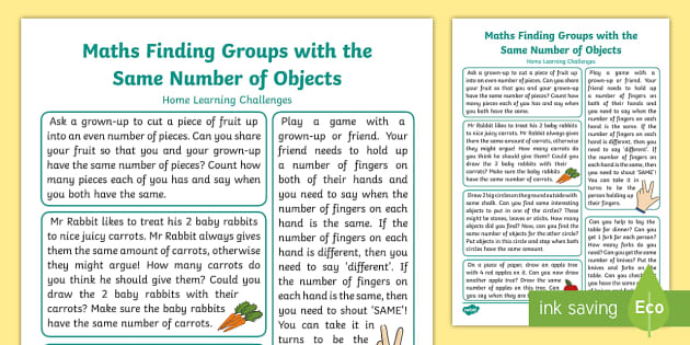 EYFS Maths: Compares Two Groups of Objects Home Learning Challenges