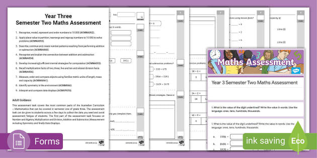 Year Three Semester Two Maths Assessment (Teacher-Made)