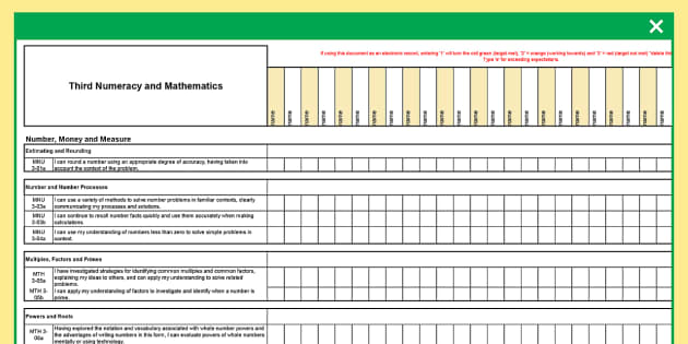 Scottish CfE Third Numeracy and Mathematics Assessment Spreadsheet