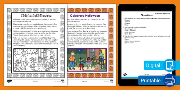 2nd Grade Celebrate Halloween Reading Comprehension Activity