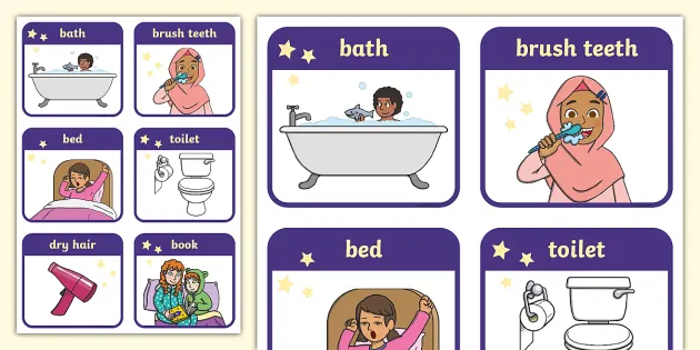Editable Bedtime Routine Cards (Hecho por educadores)