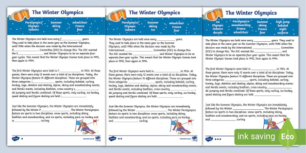 Winter Olympics Differentiated Cloze Activity (Teacher-Made)