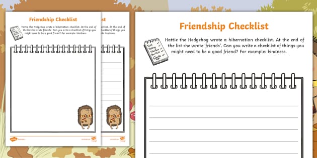 Don't Hog the Hedge! Friendship Checklist Worksheet / Worksheet