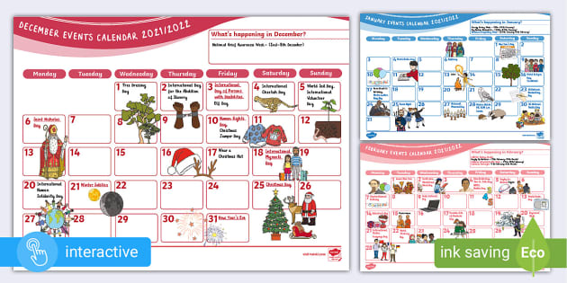 Winter Events Calendar Pack (December - February 2021-2022)