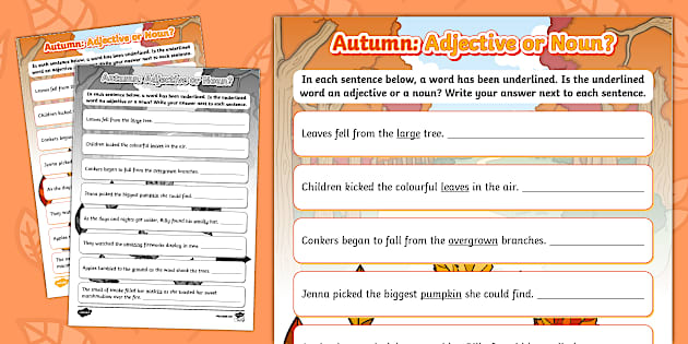 Autumn Adjective or Noun? Worksheet (teacher made) - Twinkl