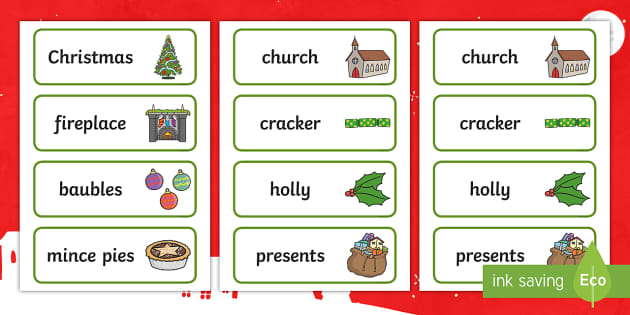 Decorative Christmas Word Cards (teacher made) - Twinkl