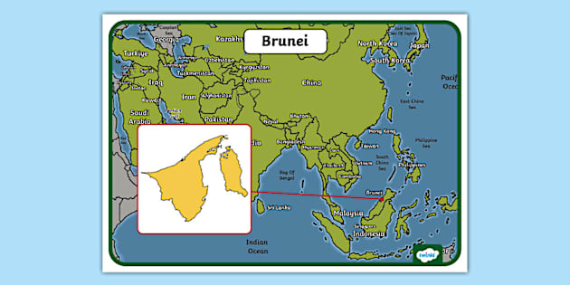 Brunei Map in Asia Display Poster (teacher made) - Twinkl