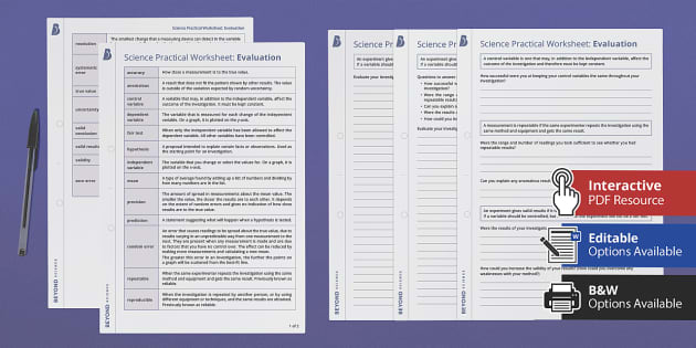 Evaluation Worksheet | Science Practical Skills | Beyond