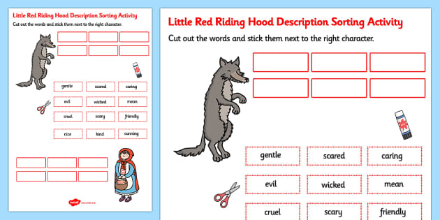 Red Riding Hood Cut Stick Character Description Sorting Activity