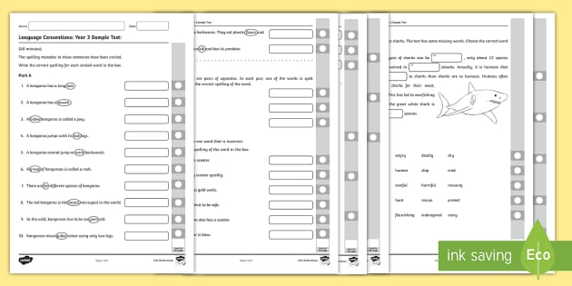NAPLAN-Style English Example Tests - Set 4 Year 3 Language Conventions ...