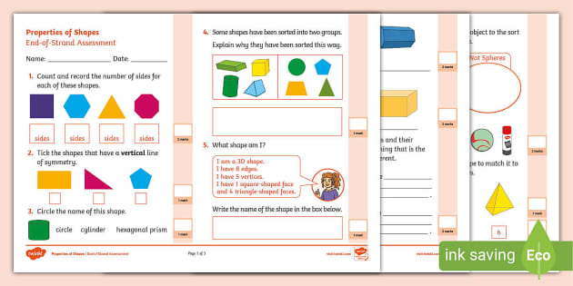 👉 Year 2 Properties of Shapes End-of Strand Assessment
