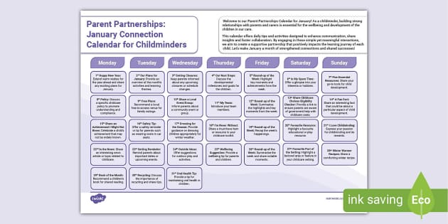 Parent Partnerships: January Calendar for Childminders