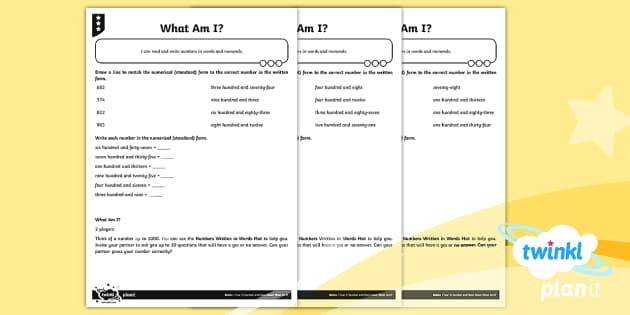 PlanIt Maths Y3 Number and Place Value What Am I? Home Learning Tasks,im