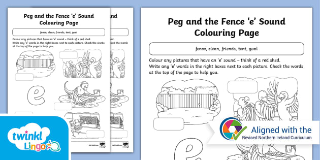 Peg and the Fence 'e' Sound Colouring Page - Twinkl