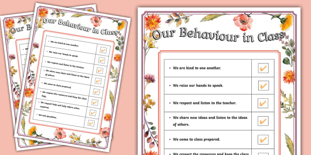 Wildflower Botanical Themed Behaviour Checklist Display Poster