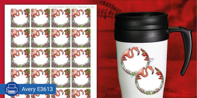 Tropical Flamingo | White Colour | Name Label Stickers