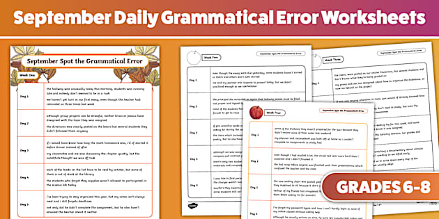 September Spot the Grammatical Error Worksheet for 6th-8th G