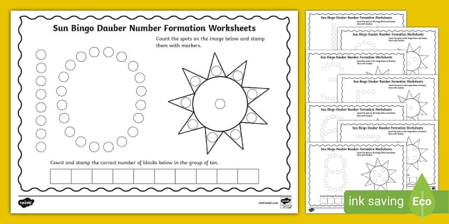 Sun Bingo Dauber Number Formation Worksheets (Teacher-Made)