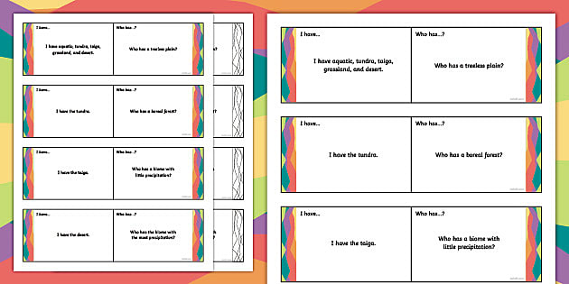 Biomes I Have Who Has Game (teacher made)