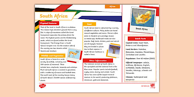 KS2 South Africa Fact File - Geography (creat de profesori)