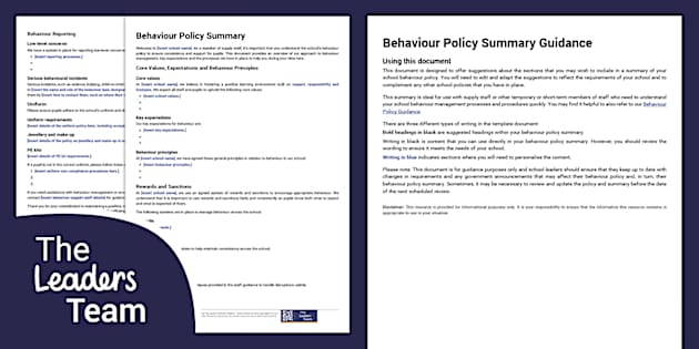 Behaviour Policy Summary - SLT (teacher made) - Twinkl
