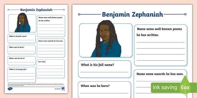 KS1 Benjamin Zephaniah Fact File Template,Benjamin Zephaniah