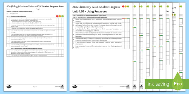 GCSE AQA Chemistry Student Progress Sheets Bundle