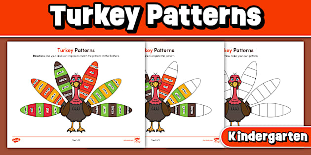 Turkey Patterns Worksheet for PreK-1st Grade