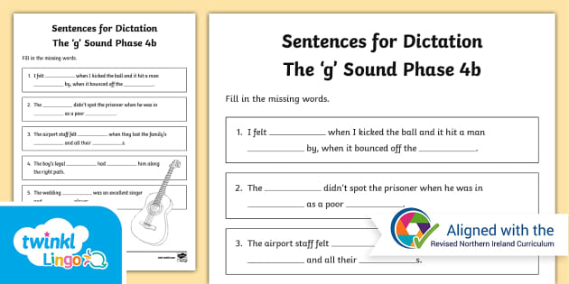 NI Linguistic Phonics Phase 4b 'g' Sound Dictation Sentences