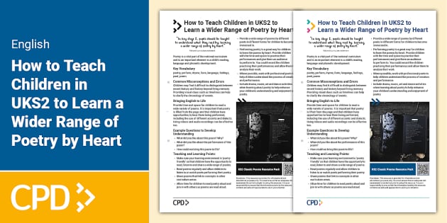 How to Teach Children in UKS2 to Learn a Wider Range of Poetry by Heart CPD