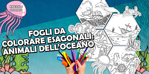 Fogli da colorare esagonali: Animali dell'oceano